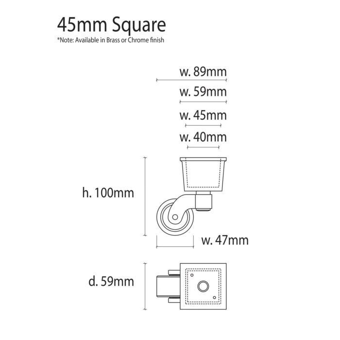 Castor & Cup 45mm Square Brass - Foam Cut To Size Australia | Foam For ...